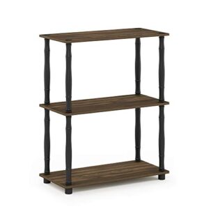 furinno turn-n-tube 3-tier compact multipurpose shelf display rack with classic tube, columbia walnut/black