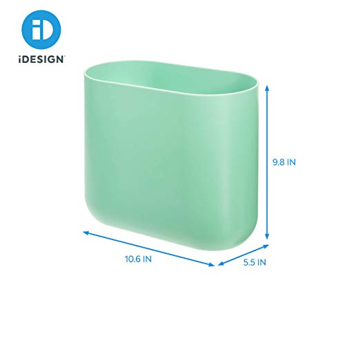 iDesign Cade Oval Slim Trash, Compact Waste Basket Garbage Can for Bathroom, Bedroom, Home Office, Dorm, College-Matte Soft Aqua