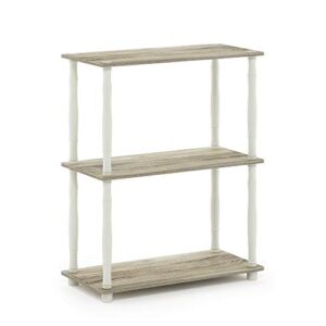 furinno turn-n-tube 3-tier compact multipurpose shelf display rack with classic tube, sonoma oak/white