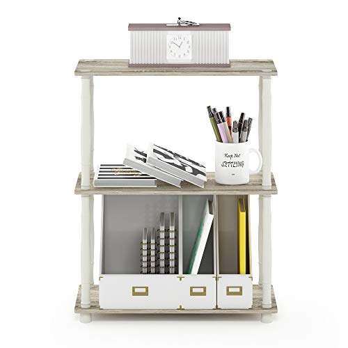 Furinno Turn-N-Tube 3-Tier Compact Multipurpose Shelf Display Rack with Classic Tube, Sonoma Oak/White