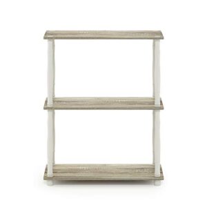 Furinno Turn-N-Tube 3-Tier Compact Multipurpose Shelf Display Rack with Classic Tube, Sonoma Oak/White