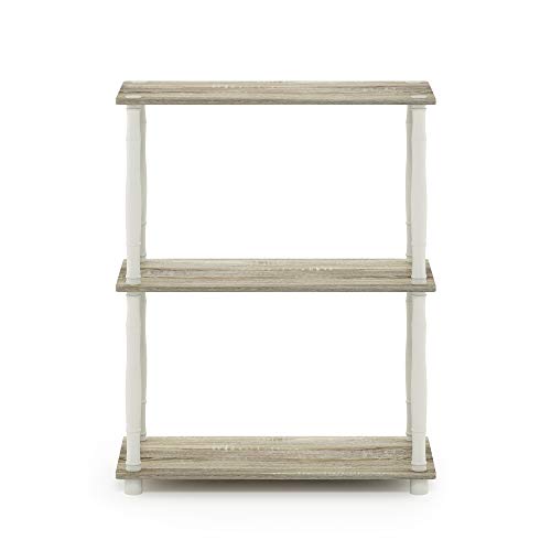 Furinno Turn-N-Tube 3-Tier Compact Multipurpose Shelf Display Rack with Classic Tube, Sonoma Oak/White