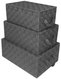 sorbus storage box woven basket bin container tote cube organizer set stackable storage basket woven strap shelf organizer built-in carry handles (woven lid baskets - gray)