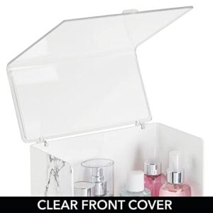 mDesign Decorative Stackable Plastic Makeup Organizers for Bathroom Vanity, Countertop, Cabinet - Easy-Access Cosmetic Storage, 2 Drawer Unit and Tall Bin Box with Lid - Set of 2 - Marble