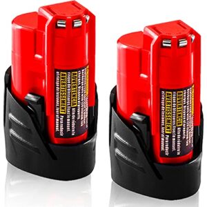 tenhutt 【upgrade!】 2 pack m12 3.0ah replacement battery for milwaukee 12v m12 lithium ion battery xc tools/heated jacket 48-11-2420 48-11-2440 48-11-2402 48-11-2411 48-11-2412 cordless power tools