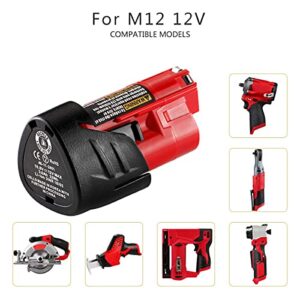 TenHutt 【Upgrade!】 2 Pack M12 3.0Ah Replacement Battery for Milwaukee 12V M12 Lithium Ion Battery Xc Tools/Heated Jacket 48-11-2420 48-11-2440 48-11-2402 48-11-2411 48-11-2412 Cordless Power Tools