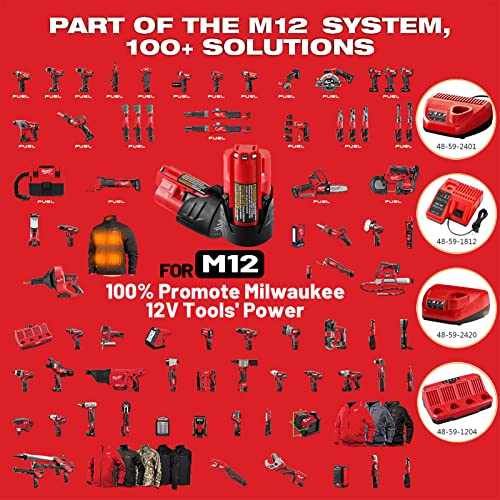 TenHutt 【Upgrade!】 2 Pack M12 3.0Ah Replacement Battery for Milwaukee 12V M12 Lithium Ion Battery Xc Tools/Heated Jacket 48-11-2420 48-11-2440 48-11-2402 48-11-2411 48-11-2412 Cordless Power Tools