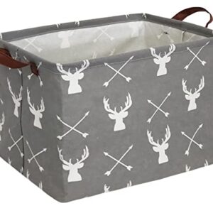 HIYAGON Baby Storage Basket Cute Toy Basket for Boys and Girls Kids Storage Bin Organizer Box Gift Basket Empty Rectangular Deer Room Decor for Home(Grey deers)