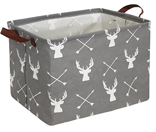 HIYAGON Baby Storage Basket Cute Toy Basket for Boys and Girls Kids Storage Bin Organizer Box Gift Basket Empty Rectangular Deer Room Decor for Home(Grey deers)