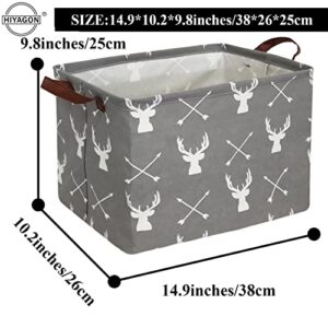 HIYAGON Baby Storage Basket Cute Toy Basket for Boys and Girls Kids Storage Bin Organizer Box Gift Basket Empty Rectangular Deer Room Decor for Home(Grey deers)