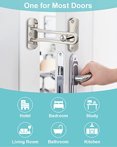 Door Lock Latch for Home Security - Swing Bar Door Guard for Front and Inside Door, Safety Childproof Reinforcement Door Stopper for Kids Home Hotel Apartment, Thicken Aluminium Alloy Satin Nickel (2)