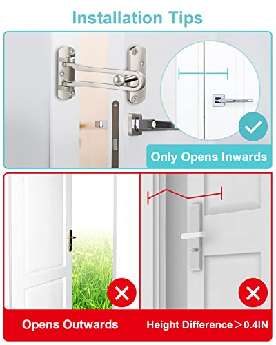 Door Lock Latch for Home Security - Swing Bar Door Guard for Front and Inside Door, Safety Childproof Reinforcement Door Stopper for Kids Home Hotel Apartment, Thicken Aluminium Alloy Satin Nickel (2)