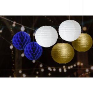 Wcaro Nautical Party Decorations To The Moon Party Decor Royal Blue White Gold Tissue Pom Poms Flower Paper Lanterns Paper Honeycomb Ball Moon Shaped Foil Mylar Balloons Star Shape Foil Mylar Balloons