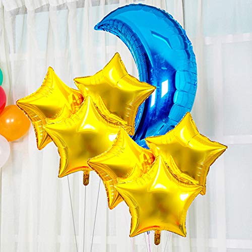 Wcaro Nautical Party Decorations To The Moon Party Decor Royal Blue White Gold Tissue Pom Poms Flower Paper Lanterns Paper Honeycomb Ball Moon Shaped Foil Mylar Balloons Star Shape Foil Mylar Balloons