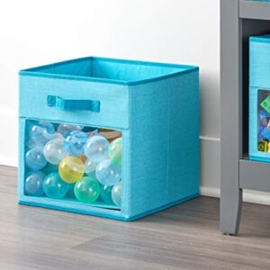 iDesign Emmy Fabric Storage Cube Bin with Front Window, Medium Basket Container with Dual Side Handles for Closet, Bedroom, Toys, Nursery - Teal