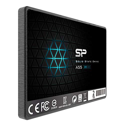 Silicon Power 2TB SSD 3D NAND A55 SLC Cache Performance Boost SATA III 2.5" 7mm (0.28") SSD Internal Solid State Drive (SP002TBSS3A55S25)