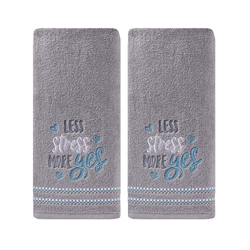 SKL Home by Saturday Knight Ltd. Less Stress More Yes 2 Pc Hand Towel, Gray