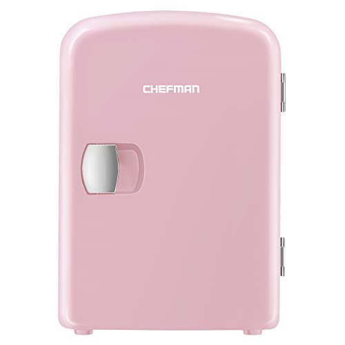 Chefman Mini Portable Pink Personal Fridge Cools Or Heats & Provides Compact Storage For Skincare, Snacks, Or 6 12oz Cans W/ A Lightweight 4-liter Capacity To Take On The Go