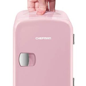 Chefman Mini Portable Pink Personal Fridge Cools Or Heats & Provides Compact Storage For Skincare, Snacks, Or 6 12oz Cans W/ A Lightweight 4-liter Capacity To Take On The Go