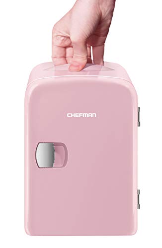 Chefman Mini Portable Pink Personal Fridge Cools Or Heats & Provides Compact Storage For Skincare, Snacks, Or 6 12oz Cans W/ A Lightweight 4-liter Capacity To Take On The Go