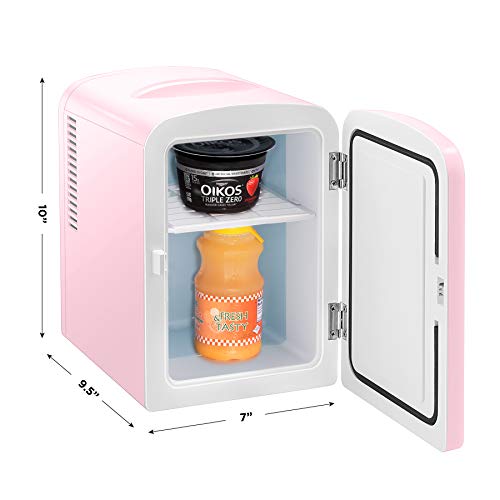 Chefman Mini Portable Pink Personal Fridge Cools Or Heats & Provides Compact Storage For Skincare, Snacks, Or 6 12oz Cans W/ A Lightweight 4-liter Capacity To Take On The Go