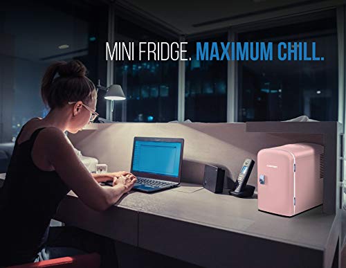 Chefman Mini Portable Pink Personal Fridge Cools Or Heats & Provides Compact Storage For Skincare, Snacks, Or 6 12oz Cans W/ A Lightweight 4-liter Capacity To Take On The Go