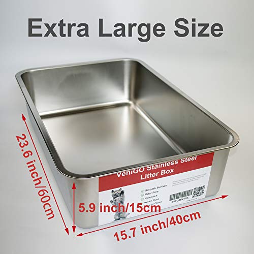 VehiGo Extra Large Metal Cat Litter Box, Stainless Steel Durable Litter Pan for Large or Multiple Cats, Kitty Litter Box with Smooth Surface and Easy to Clean