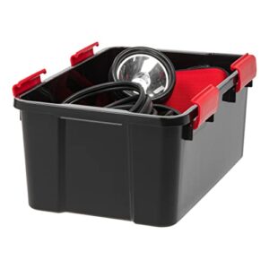 IRIS USA 19 Quart WEATHERPRO Plastic Storage Box with Durable Lid and Seal and Secure Latching Buckles, Weathertight, Black with Red Buckles, 6 Pack