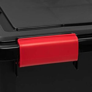 IRIS USA 19 Quart WEATHERPRO Plastic Storage Box with Durable Lid and Seal and Secure Latching Buckles, Weathertight, Black with Red Buckles, 6 Pack