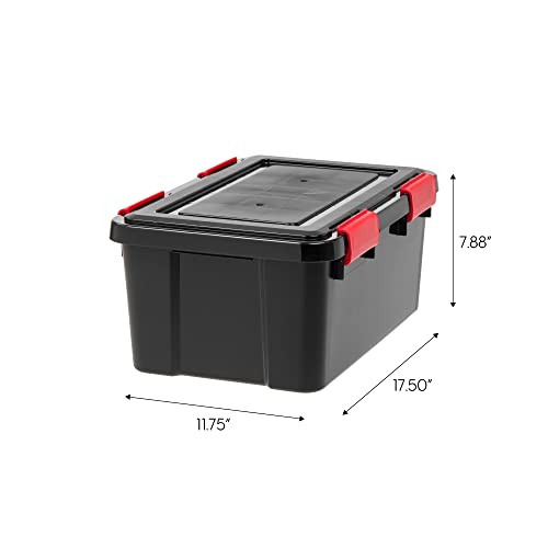 IRIS USA 19 Quart WEATHERPRO Plastic Storage Box with Durable Lid and Seal and Secure Latching Buckles, Weathertight, Black with Red Buckles, 6 Pack