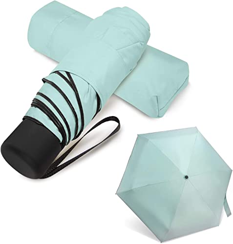 Small Travel Umbrella Light Compact Folded Umbrellas Purse Size for Women Mint Green