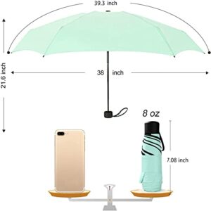 Small Travel Umbrella Light Compact Folded Umbrellas Purse Size for Women Mint Green