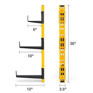 DEWALT 3-Piece Wall Mount Cantilever Wood and Lumber Storage Rack for Workshop Shelving, Multi-Depth Storage, Supports a Total of 273 lbs.