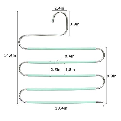 Myfolrena Hangers for Pants, Updated S Shaped Hanger Non Slip Clothes Hanger Space Saving for Jeans Trousers Slacks Leggings(Teal-4 Pack)