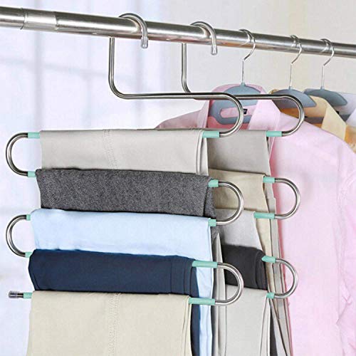 Myfolrena Hangers for Pants, Updated S Shaped Hanger Non Slip Clothes Hanger Space Saving for Jeans Trousers Slacks Leggings(Teal-4 Pack)