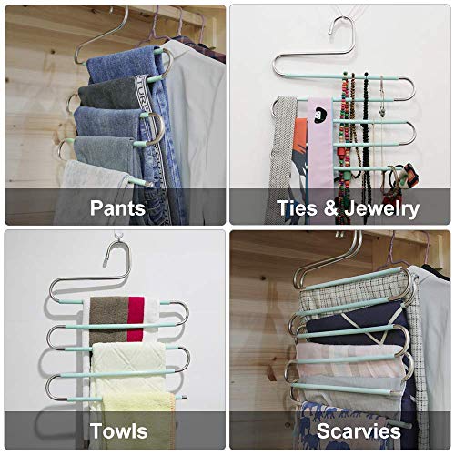 Myfolrena Hangers for Pants, Updated S Shaped Hanger Non Slip Clothes Hanger Space Saving for Jeans Trousers Slacks Leggings(Teal-4 Pack)