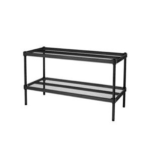 design ideas meshworks 2 tier short stacking heavy duty metal storage shelving unit, 440 pound capacity per shelf, great for bathroom, pantry, and garage storage, 31” x 13” x 17.5”