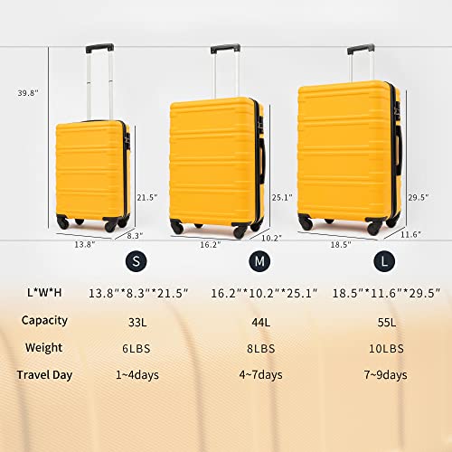 Merax 3 Pcs Luggage Set Expandable Hardside Lightweight Spinner Suitcase with TSA Lock (yellow)