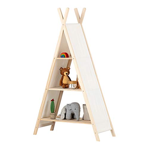 South Shore Sweedi Teepee 3 tier Shelving Unit-Natural Cotton and Pine