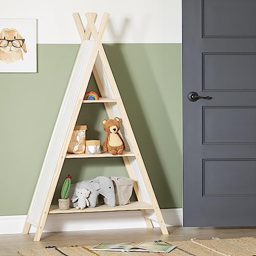 South Shore Sweedi Teepee 3 tier Shelving Unit-Natural Cotton and Pine