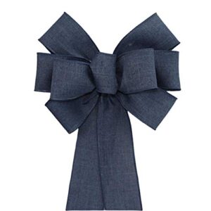 navy blue rustic wreath bow - package perfect bows are made in usa (8 inch bow)