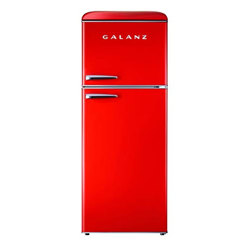 Galanz GLR10TRDEFR Retro Refrigerator with Top Freezer Frost Free, Dual Door Fridge, Adjustable Electrical Thermostat Control, 10.0 Cu Ft, Red