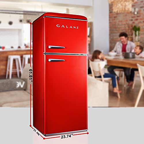 Galanz GLR10TRDEFR Retro Refrigerator with Top Freezer Frost Free, Dual Door Fridge, Adjustable Electrical Thermostat Control, 10.0 Cu Ft, Red