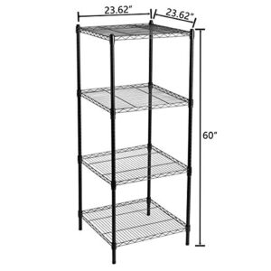 HollyHOME 4 Shelves Adjustable Steel Wire Shelving Rack, Metal Heavy Duty Storage Shelf, Bathroom Storage Tower Kitchen Shelving, 60 * 60CM