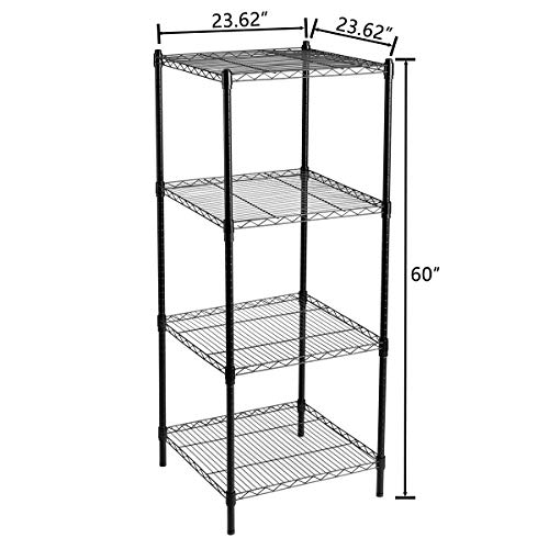 HollyHOME 4 Shelves Adjustable Steel Wire Shelving Rack, Metal Heavy Duty Storage Shelf, Bathroom Storage Tower Kitchen Shelving, 60 * 60CM