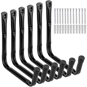 yisunnan heavy duty giant garage storage hook wall mounted utility hanging rack for surfboard,ladder,kayak (6 pcs black 10" j hook)