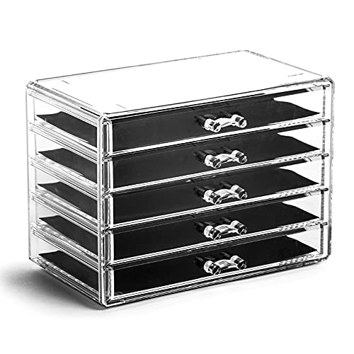 BINO THE MANHATTAN SERIES Acrylic Makeup Drawer Organizer- 5 Drawers | Clear Beauty Organizers and Storage| Cosmetic & Makeup Drawer| Home Organization| Jewelry & Vanity Accessories Drawers