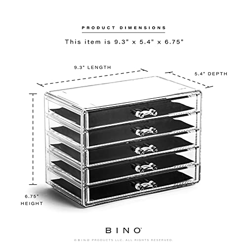 BINO THE MANHATTAN SERIES Acrylic Makeup Drawer Organizer- 5 Drawers | Clear Beauty Organizers and Storage| Cosmetic & Makeup Drawer| Home Organization| Jewelry & Vanity Accessories Drawers