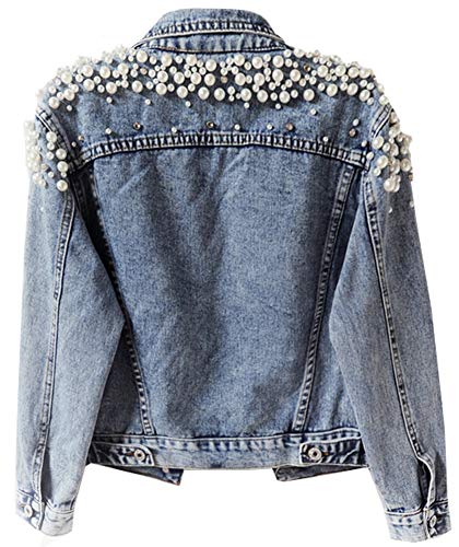 Kedera Women's Embroidered Rivet Pearl Short Denim Jacket Coat