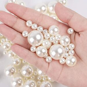 Quefe 150pcs Pearls for Crafts No Holes, Vase Filler Artificial Plastic Ivory Pearl Beads, Pearls for Vase Filler, Table Scatter, Wedding, Birthday Party, Home Decoration(8mm, 14mm, 20mm)